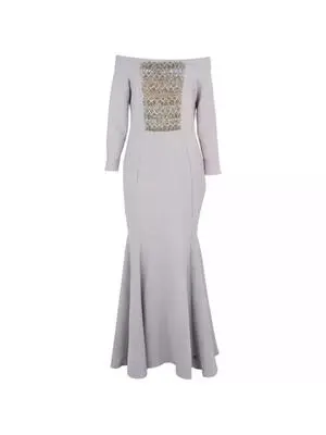 LOODYANA Embellished Off-shoulder Maxi Dress - Grey