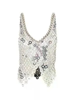 Rabanne Tone Sequin Embellished V-neck Sleeveless Top