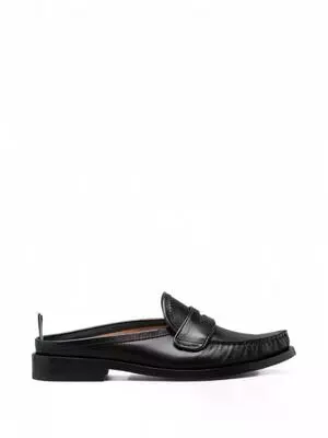 Thom Browne Calf Leather Sole Pleated Varsity Loafer Mules