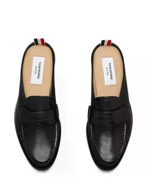 Thom Browne Calf Leather Sole Pleated Varsity Loafer Mules