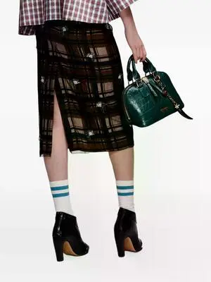 Essentiel Antwerp Checked Floral Embellished Midi Skirt - Brown