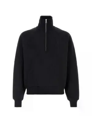AMI Paris Cotton Zipped Sweatshirt With Embossed De Coeur - Black