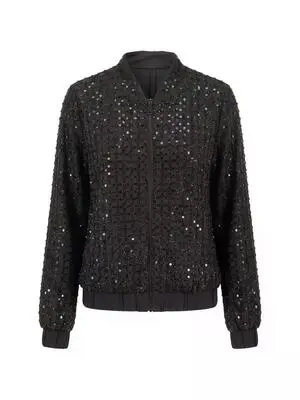 NISSA Sequin Embellished Bomber Jacket - Black
