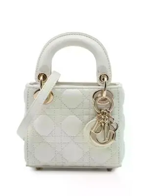 Dior 2021 Micro Lambskin Cannage Lady Satchel - White