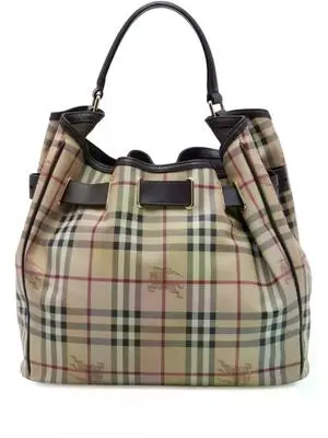 Burberry 2000-2017 Haymarket Check Coated Canvas Walden Belted Hobo Shoulder Bag - Neutrals