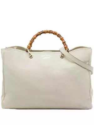 Gucci 2016-2026 Large Calfskin Bamboo Shopper Satchel - White
