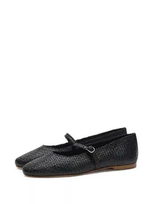 LOTTUSSE Woven Leather Ballet Flats With Buckle Detail - Black