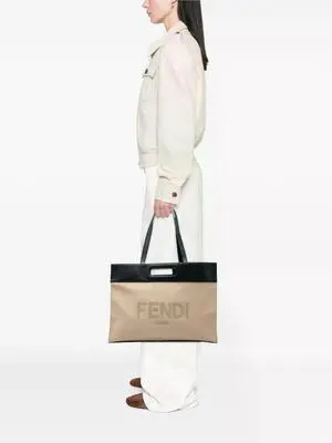 Fendi Canvas Logo Cut Out Handle Shopper Tote