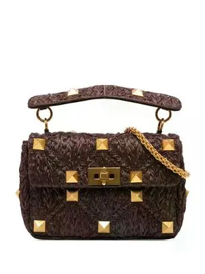 Valentino Garavani 2018-2026 Medium Raffia Roman Stud Satchel