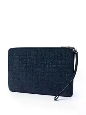 Loewe 2018 Embossed Anagram Calfskin Repeat Double Flat Pouch Clutch Bag
