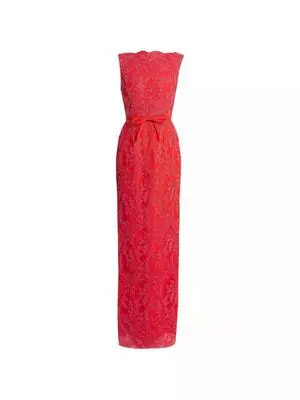 Erdem Ruby Floral Lace Sleeveless Gown - Red