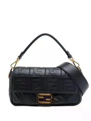 Fendi 2010-2026 Zucca Embossed Leather Baguette Satchel - Black