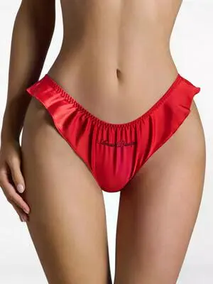 SCANDALE Dédicace Ruffled Satin Thong - Red