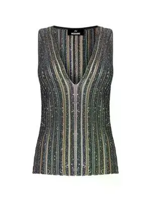 Missoni Sleeveless V-neck Sequin Embellished Top - Brown