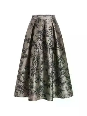 LUNATICA MILANO Moire Parrot-print Midi Skirt - Grey