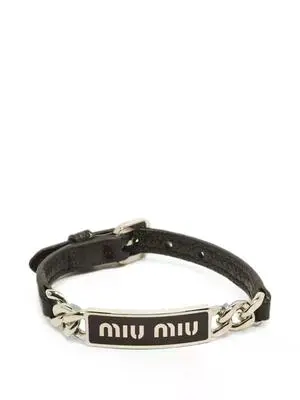 Miu Miu Logo Plaque Leather Bracelet