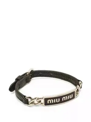 Miu Miu Logo Plaque Leather Bracelet