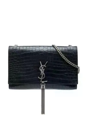 Saint Laurent 2017 Medium Croc Embossed Leather Monogram Kate Tassel Crossbody Bag