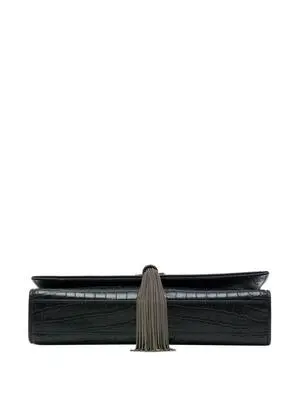 Saint Laurent 2017 Medium Croc Embossed Leather Monogram Kate Tassel Crossbody Bag