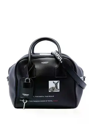 Burberry 2000-2017 Leather Deer Print Cube Satchel - Black