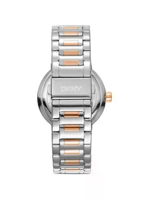 Dkny Round-face Two-tone Crystal-embellished Bezel Watch - Blue