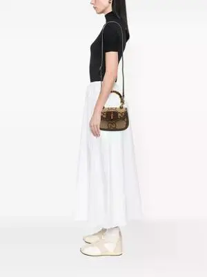 Gucci 2016-2026 Small Jumbo Gg Canvas Web Bamboo 1947 Top Handle Bag Satchel - Neutrals