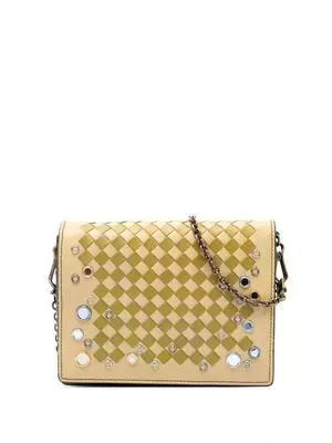 Bottega Veneta Nappa Intrecciato Studded Wallet On Chain Crossbody Bag - Yellow