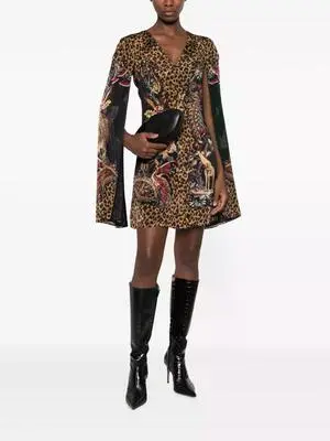 Etro Leopard Print Cape Sleeve Dress