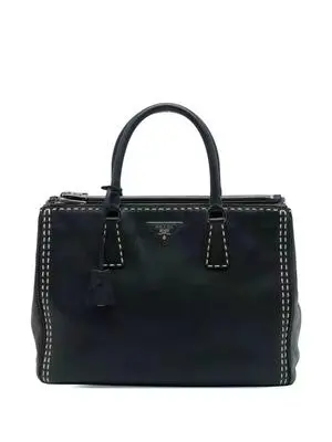 Prada 2010-2026 Medium City Calf Hand Stitched Galleria Double Zip Satchel - Black