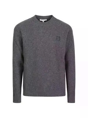 Maison Kitsuné Ribbed Knit Fox Head Sweater - Grey