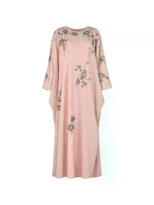 LOODYANA Embroidered Long Sleeve Maxi Kaftan Dress - Pink
