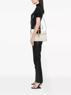 Gucci 2016-2026 Medium Calfskin Web Sylvie Top Handle Bag Satchel - White