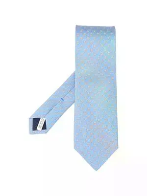 FERRAGAMO Owl-print Silk Tie - Blue