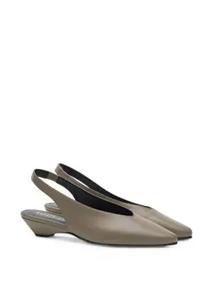 LOTTUSSE Beige Leather Pointed Toe Slingback Pumps