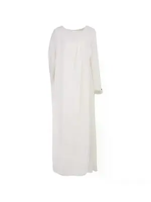 LOODYANA Embroidered Asymmetric Sleeve Maxi Dress - White
