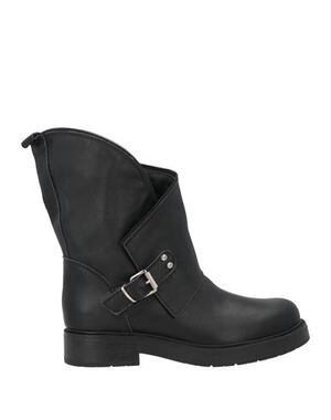 DIVINE FOLLIE Leather Biker Ankle Boots - Black