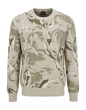 BOSS Intarsia-knit Velvet Crewneck Sweater