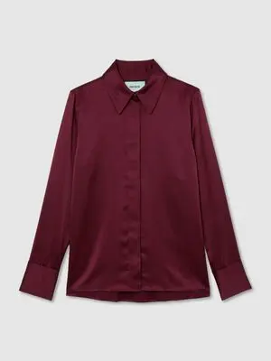 REISS Ameira Silk-satin Concealed-placket Shirt