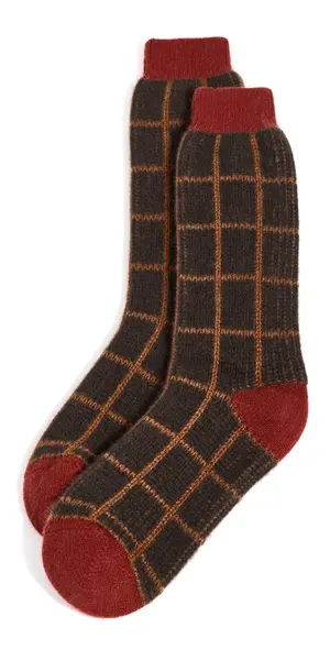 Guest In Residence The Checker Soft Knit Socks Burnt Cocoa Combo