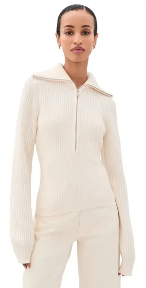 ANINE BING June Trucker Collar Sweater - Ecru