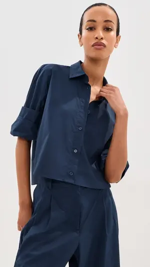 LE BOP Felicity Boxy Cropped Poplin Button Down Shirt