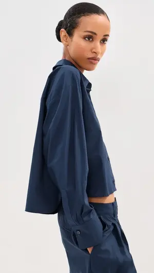 LE BOP Felicity Boxy Cropped Poplin Button Down Shirt