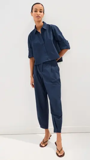 LE BOP Felicity Boxy Cropped Poplin Button Down Shirt