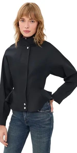 Staud Archie Jacket With Peplum Hem And Leather Trim - Black