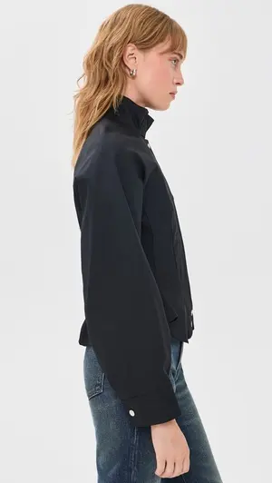 Staud Archie Jacket With Peplum Hem And Leather Trim - Black