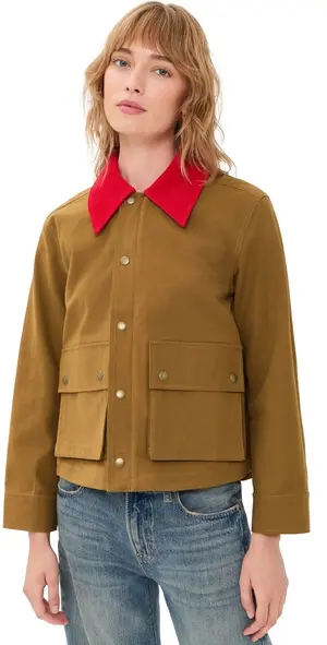 The Great. The Swingy Jacket - Rust With Bright Red