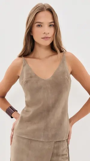 ST. AGNI Suede Low Back Tie Top
