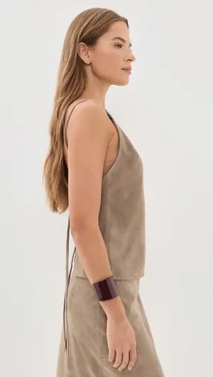 ST. AGNI Suede Low Back Tie Top