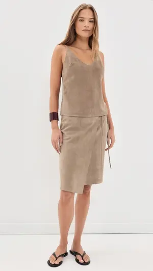 ST. AGNI Suede Low Back Tie Top