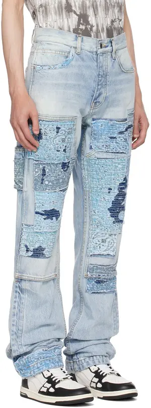 Amiri Patchwork Detailed Straight Leg Jeans